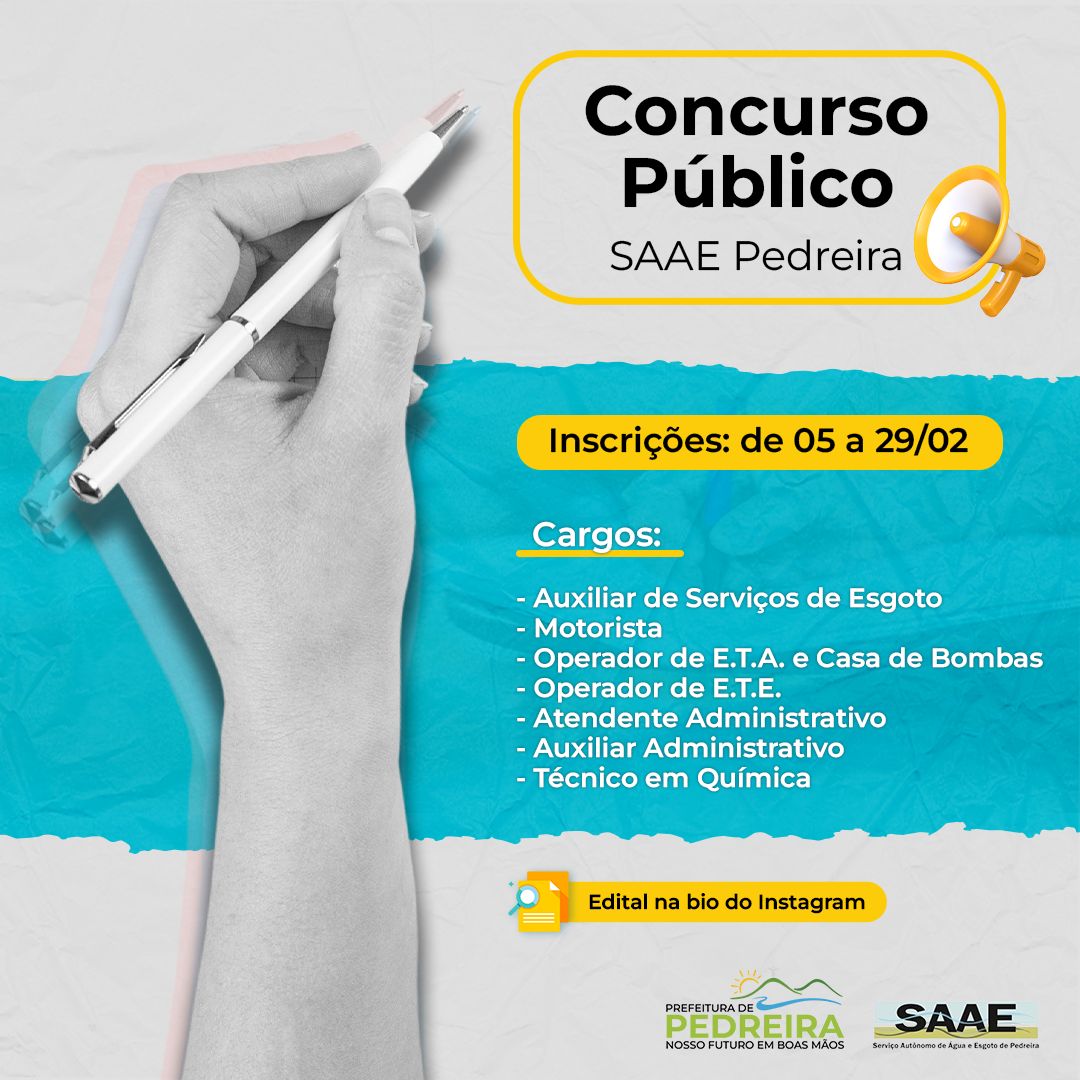Serviço Autônomo De Água E Esgoto De Pedreira Abre Inscrições Para
